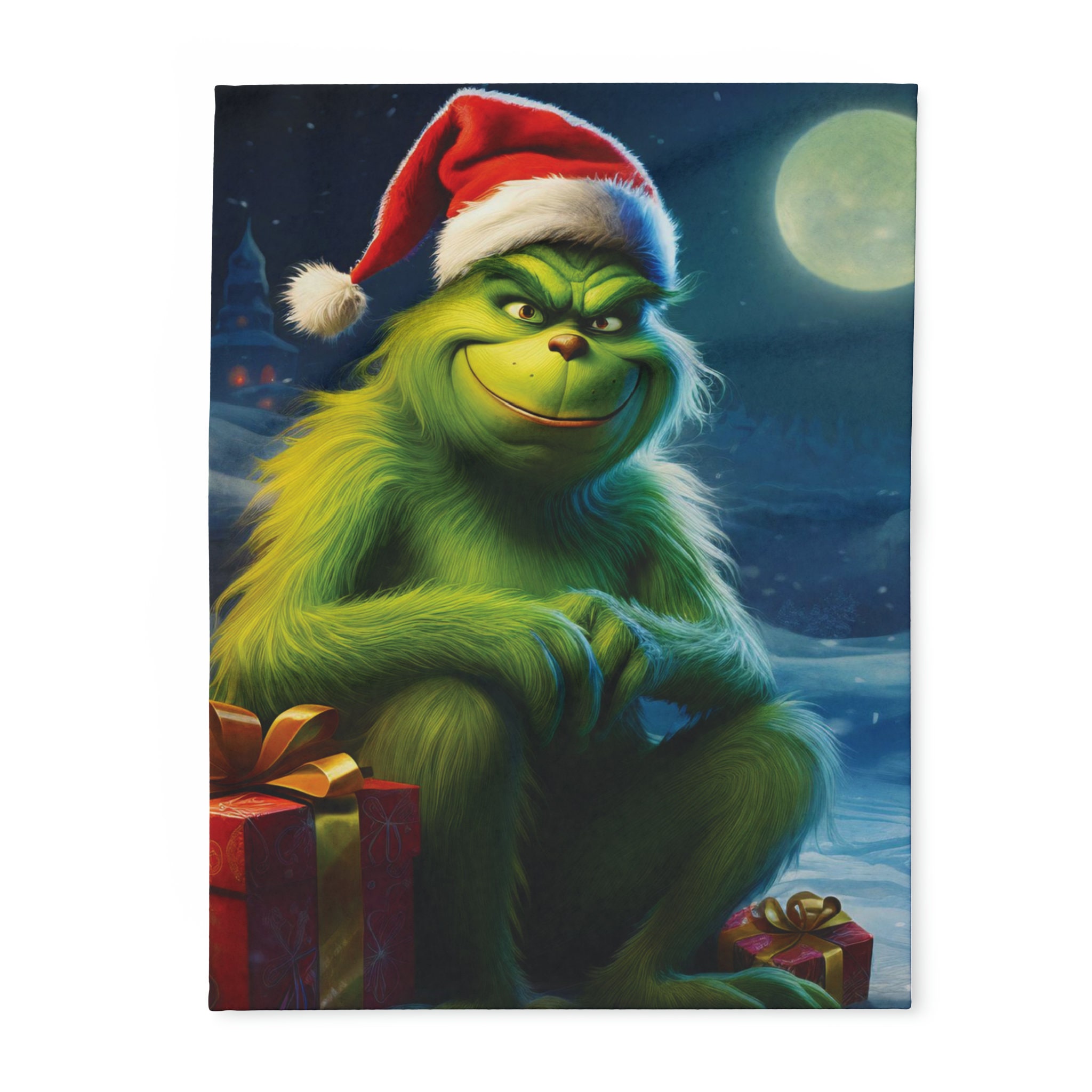 Grinch Peering at Whoville Fleece Blanket - Cozy Christmas Gift ...