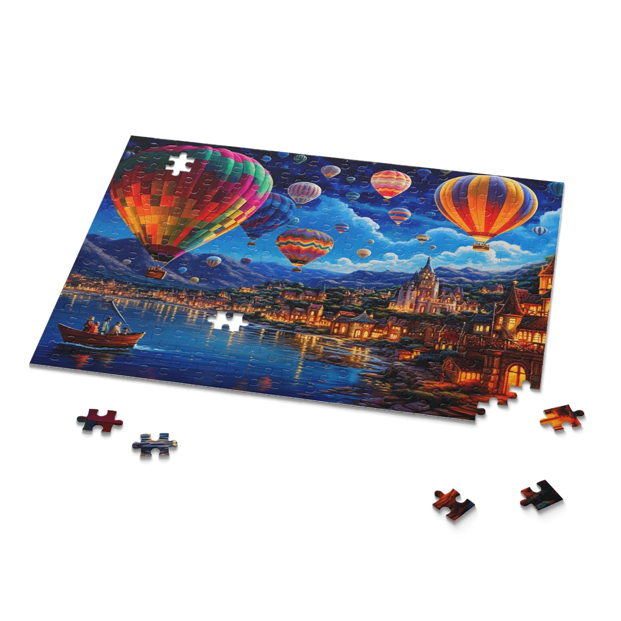 Wood Veneer Mosaic Hot Air Balloon Jigsaw Puzzle - Colorful Scenery ...