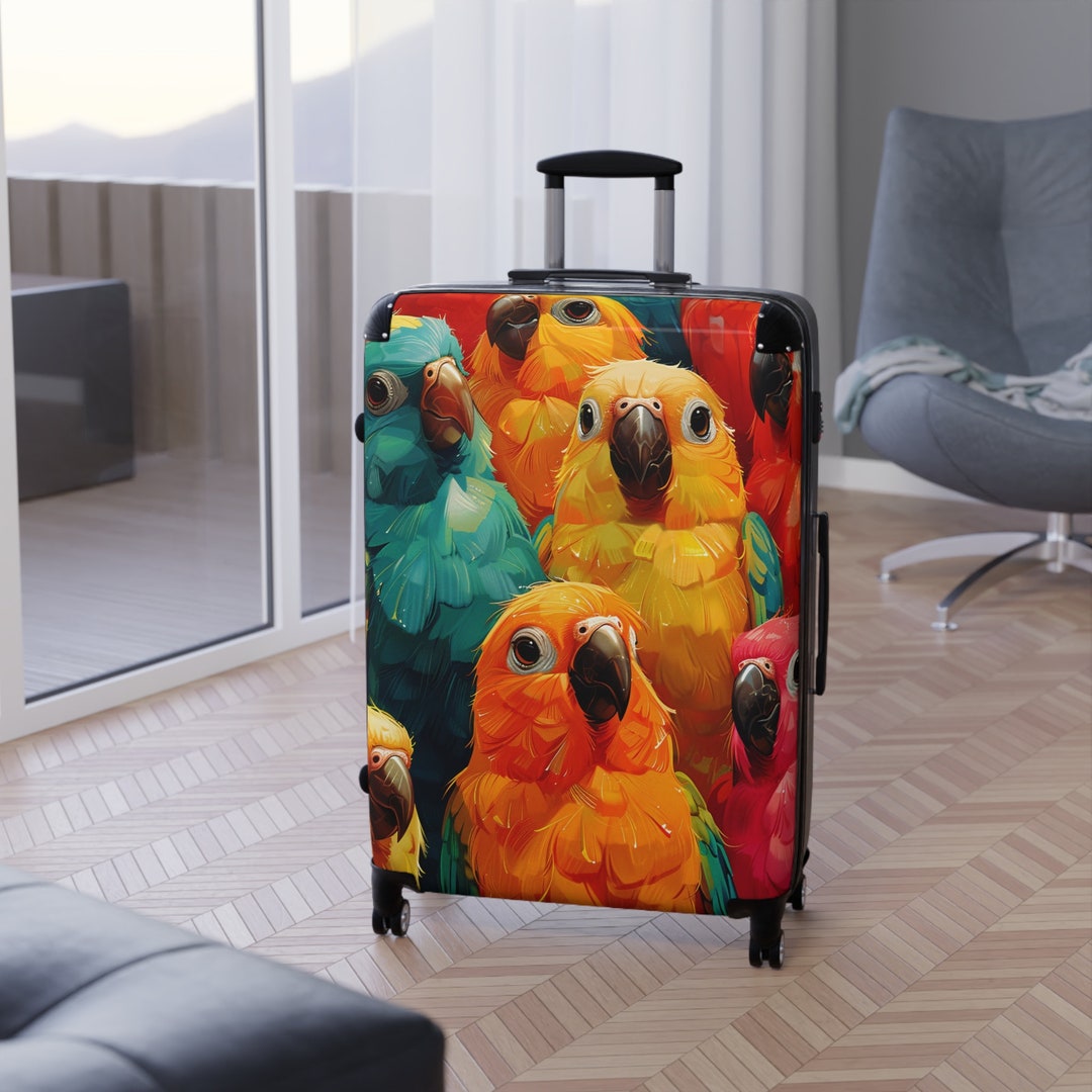 Cartoon Parrots Suitcase – Stylish Travel Luggage - Etsy