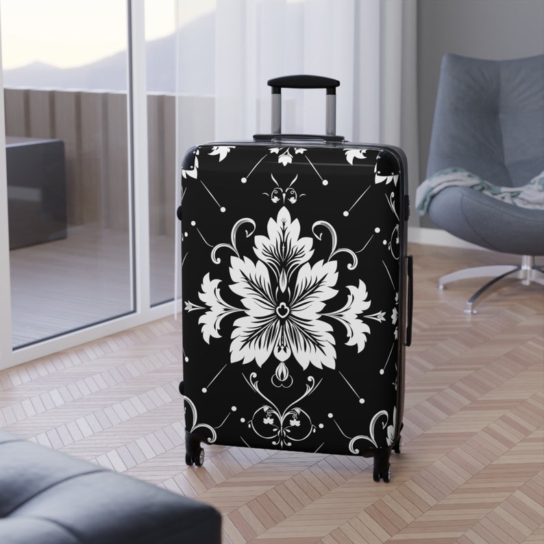 Black & White Tessellated Suitcase - Stylish Travel Luggage With 360 ...