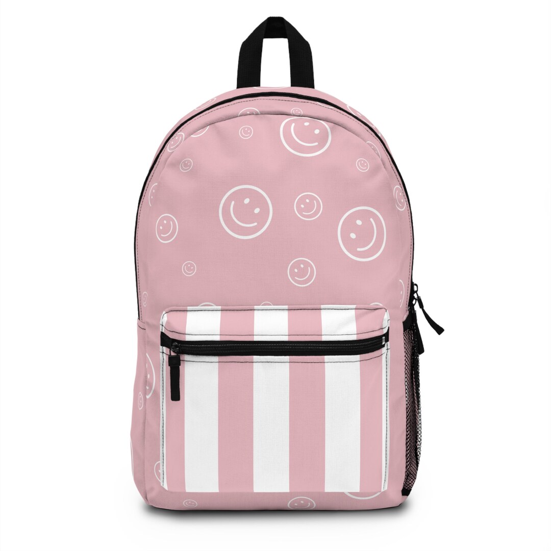 Roomy Pink Smiley Face Backpack - Lightweight, Durable, Waterproof - Etsy