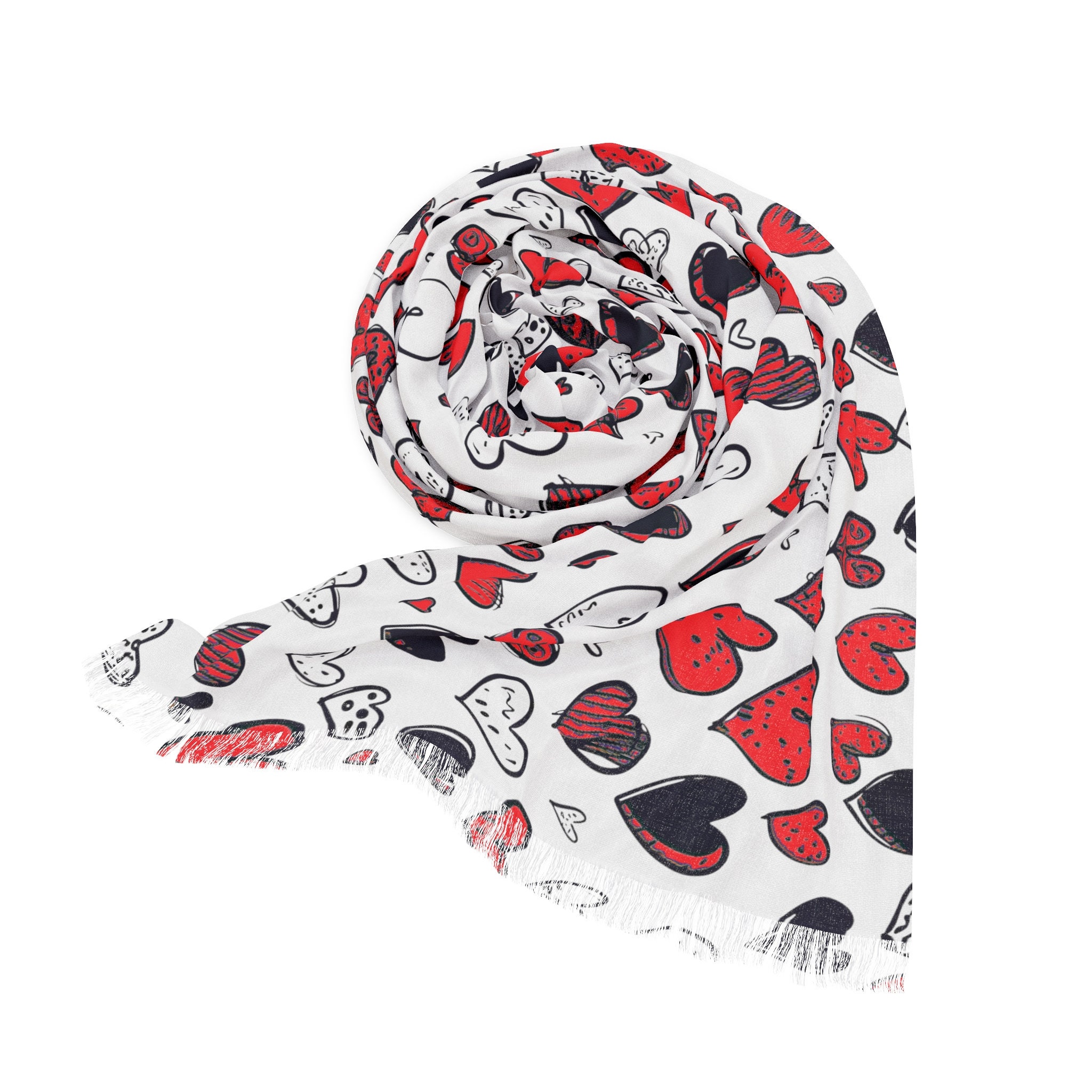 Red, Black, and White Hearts Scarf - Valentine's Lightweight Polyester ...