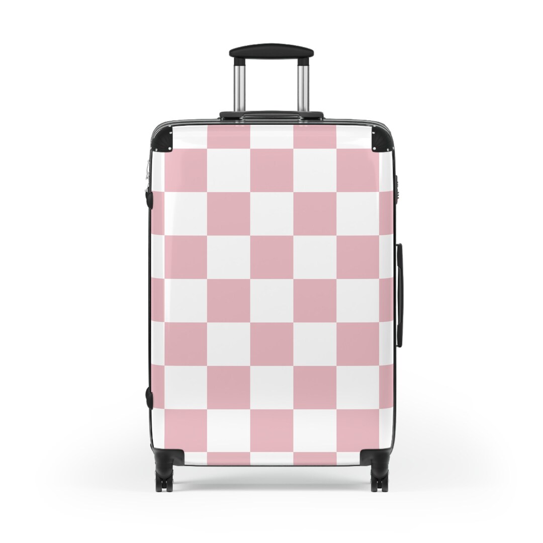 Pink Checkered Suitcase Stylish Travel Companion With 360 Swivel Wheels ...