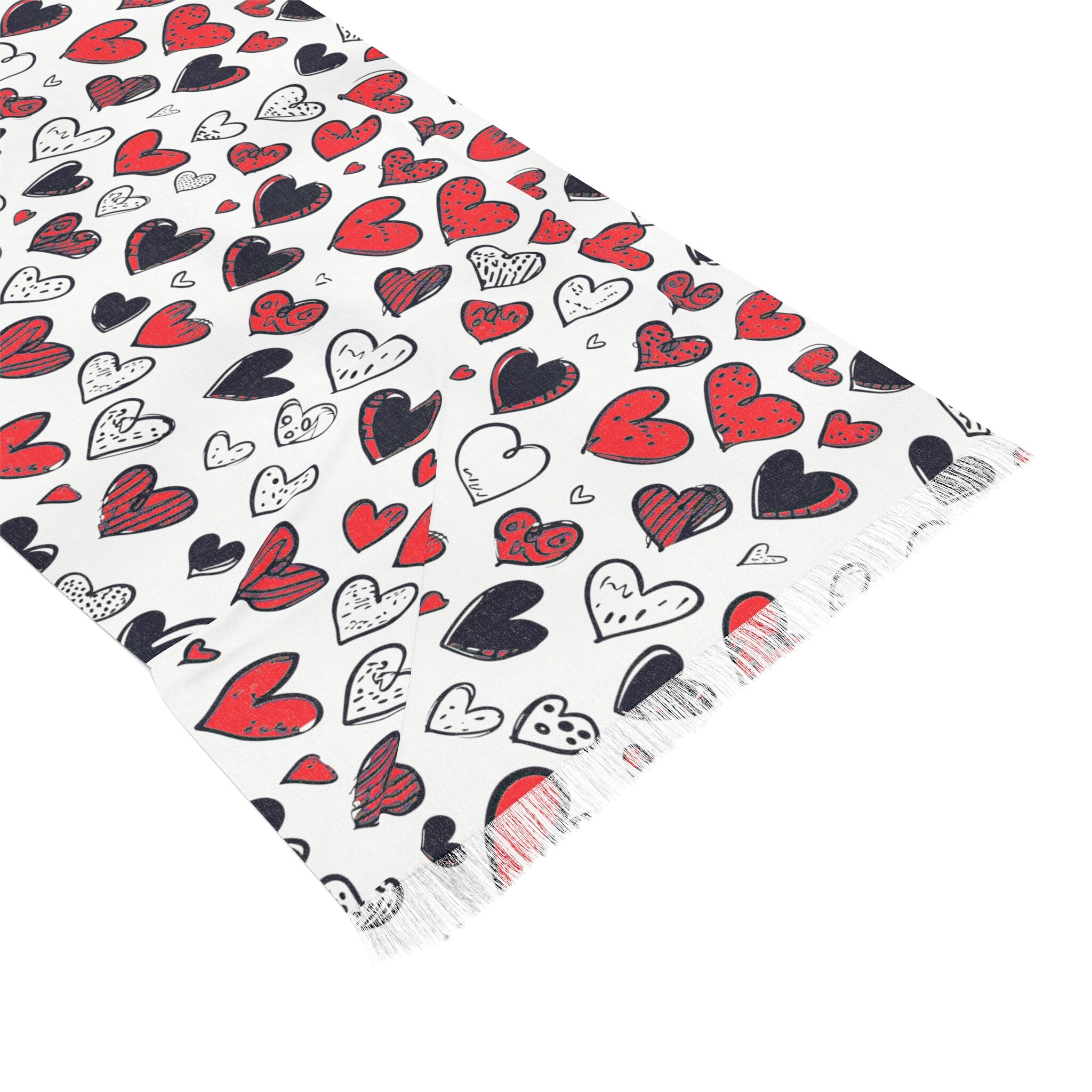 Red, Black, and White Hearts Scarf Valentine's Lightweight Polyester ...