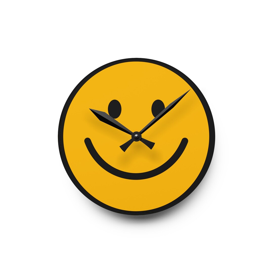 Unique Yellow Acrylic Wall Clock - Smiley Face Design, Perfect for Home ...