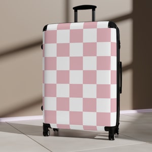 Pink Checkered Suitcase Stylish Travel Companion With 360 Swivel Wheels ...