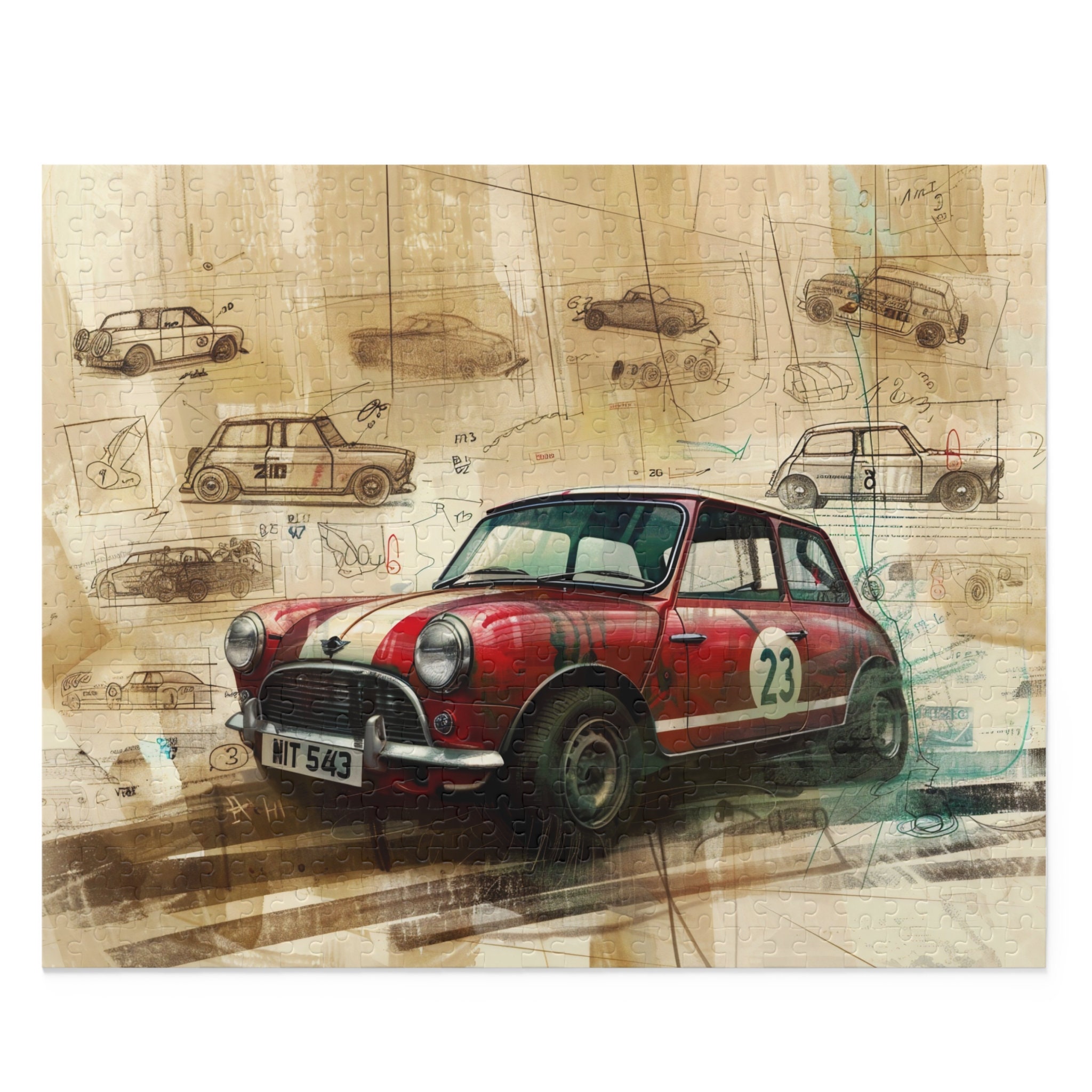 Detailed Technical Drawing Red Mini Cooper Jigsaw Puzzle Chipboard ...