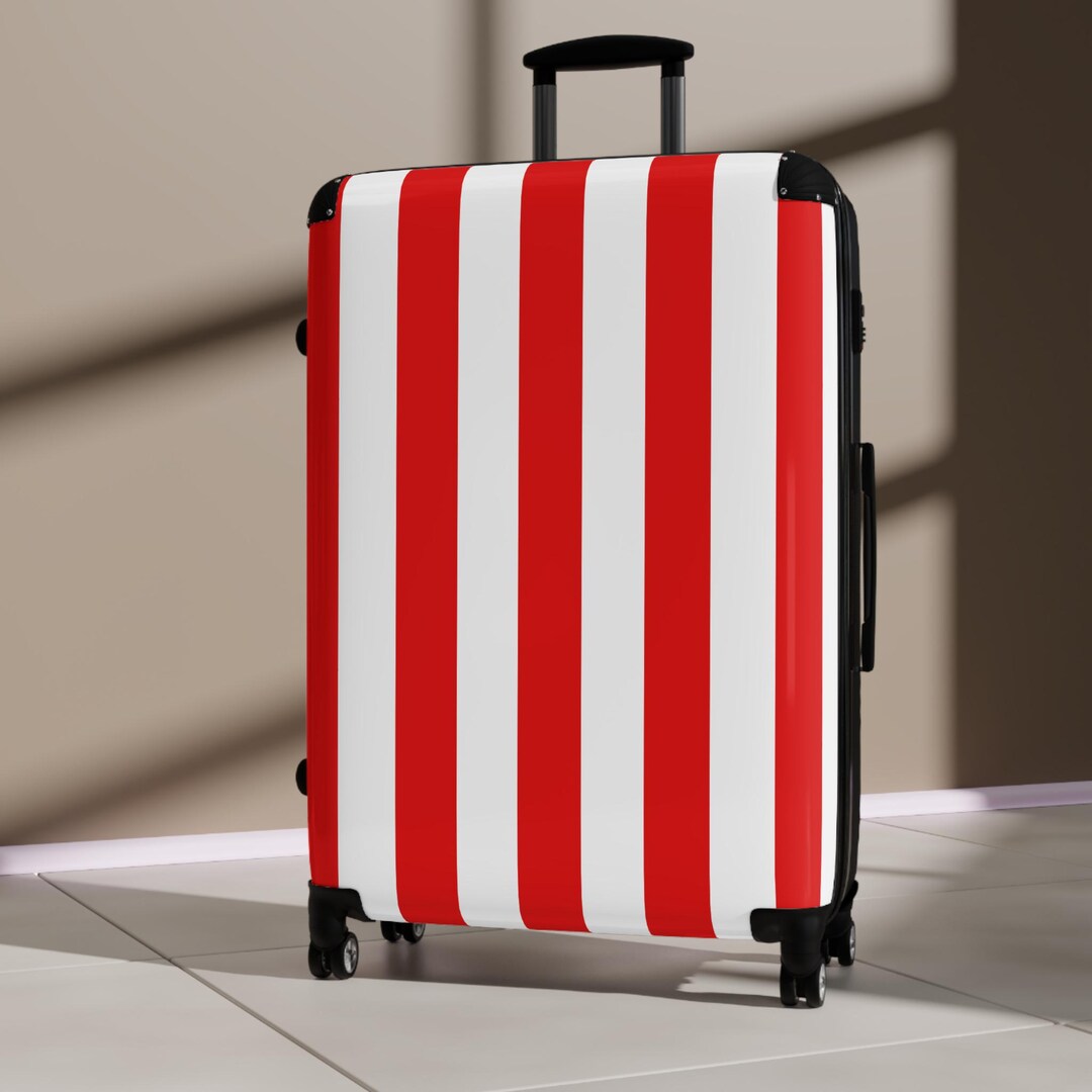 Red and White Striped Suitcase With Adjustable Handle, 360 Swivel ...