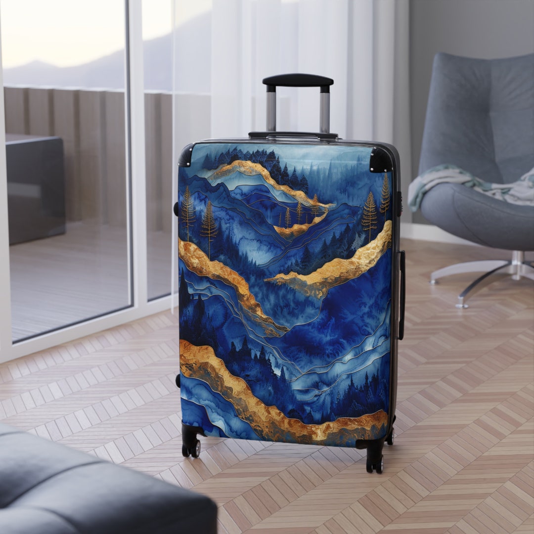 Klein Blue Suitcase With Chinese Gold Blue Mountain Embroidery ...