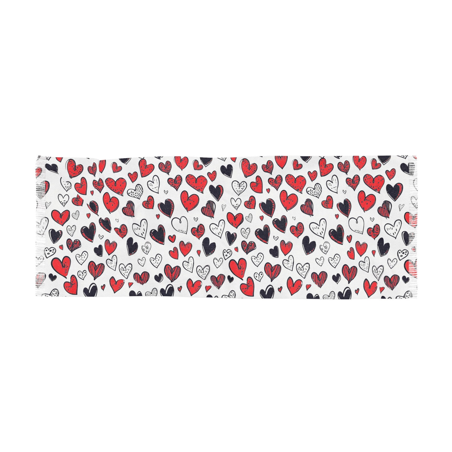 Red, Black, and White Hearts Scarf - Valentine's Lightweight Polyester ...