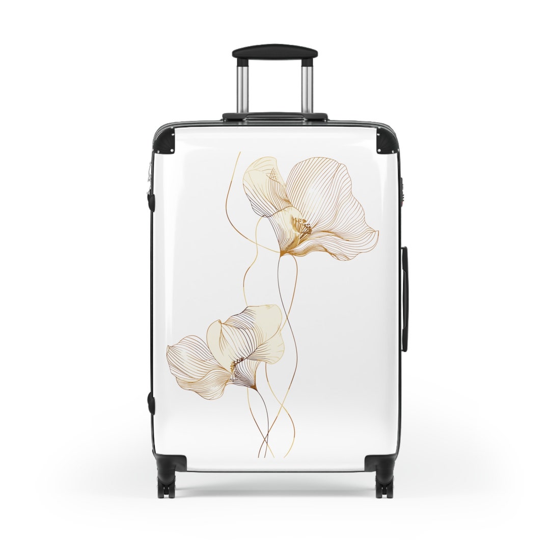 Gold Line Flower Suitcase: Stylish Travel Essential With 360 Wheels ...