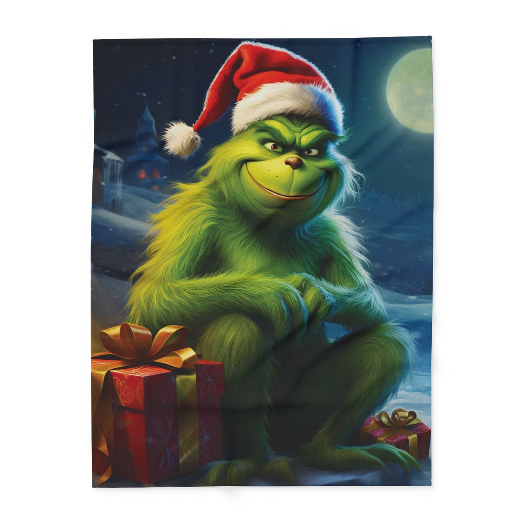 Grinch Peering at Whoville Fleece Blanket - Cozy Christmas Gift ...