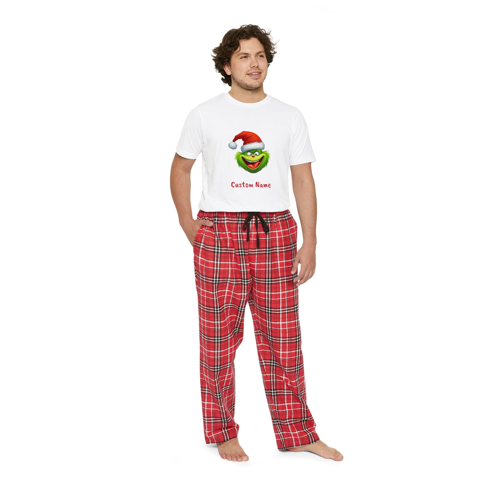 Men's Comfy Cotton Pajama Set - Plaid Straight Leg Pants & Solid Top ...