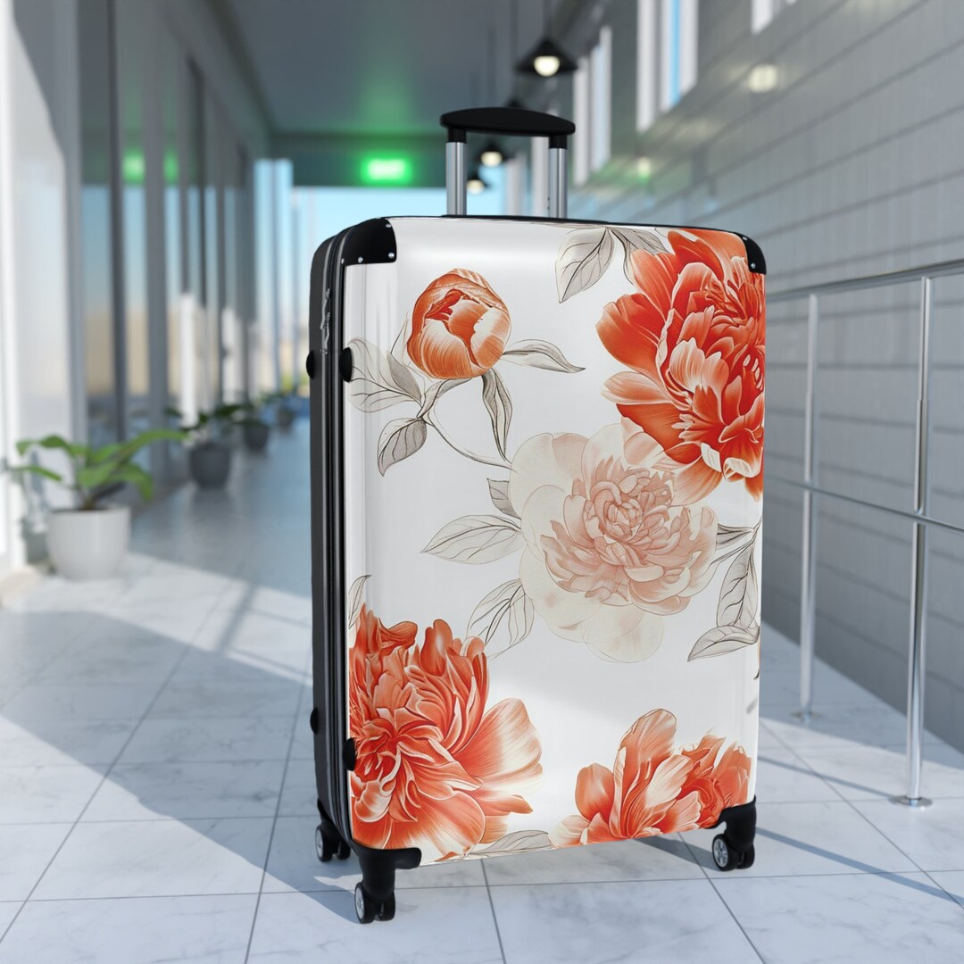 Orange French Flowers Suitcase - Stylish Travel Luggage With 360 Wheels ...