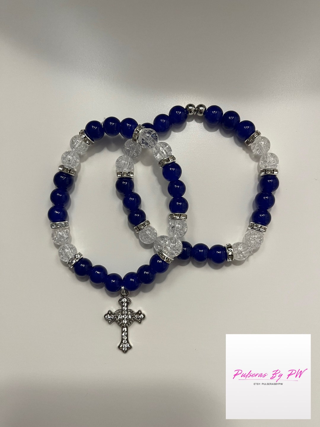 Blue Sparkle Cross Bracelet Set - Etsy UK