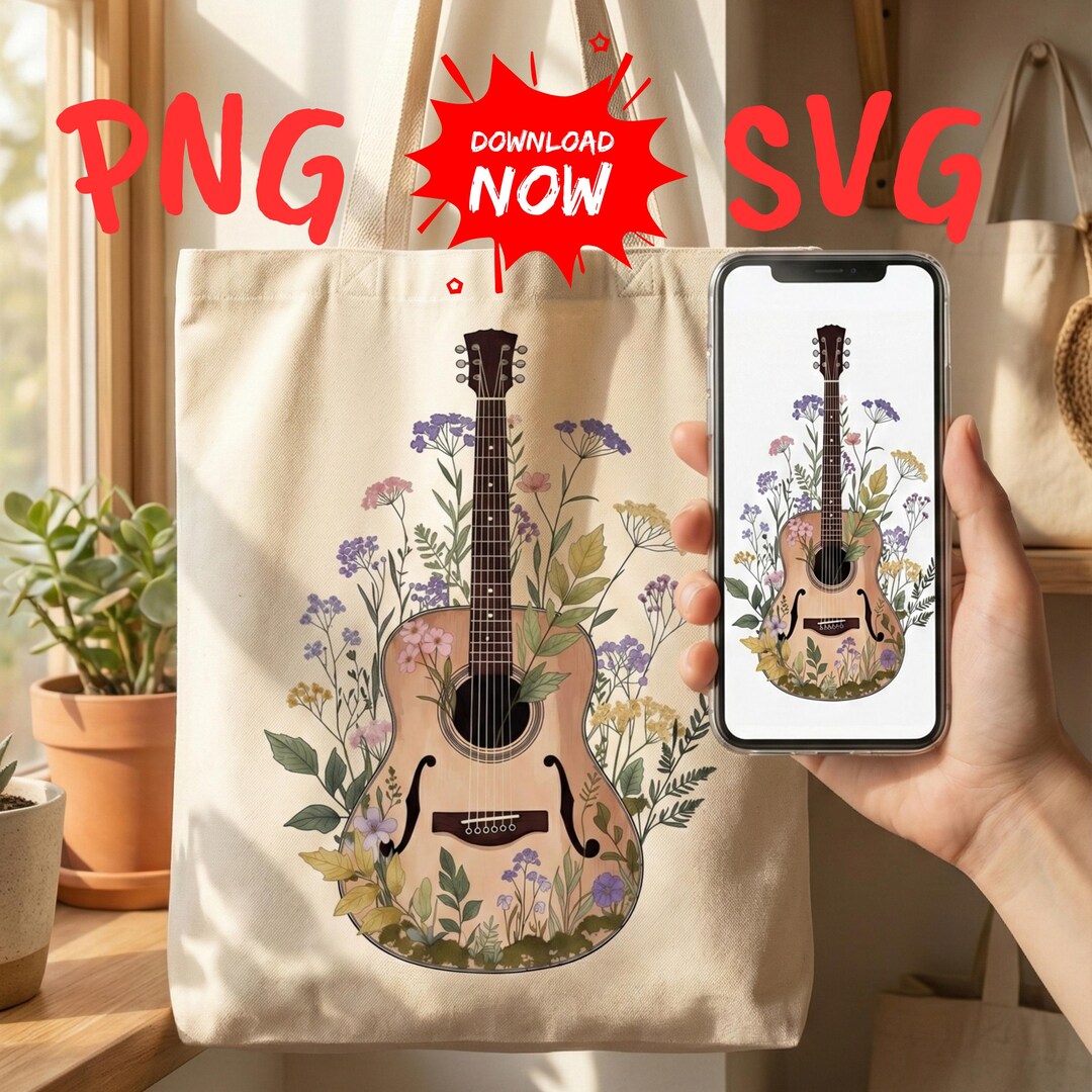 Floral Acoustic Guitar PNG, Surprise Song Design, Cottagecore Cricut ...