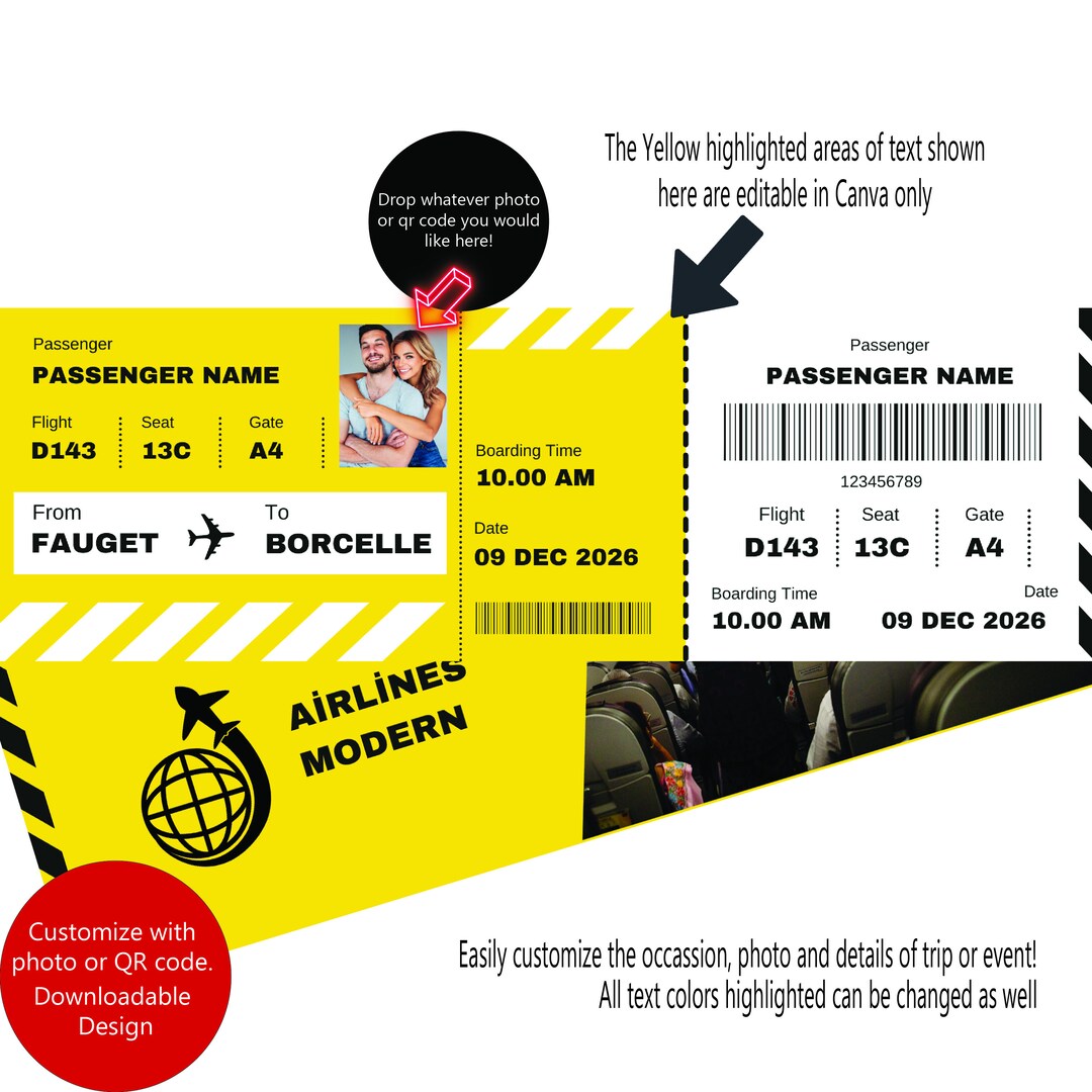 Editable Boarding Pass Ticket Template, Trying to Gift a Surprise Trip ...