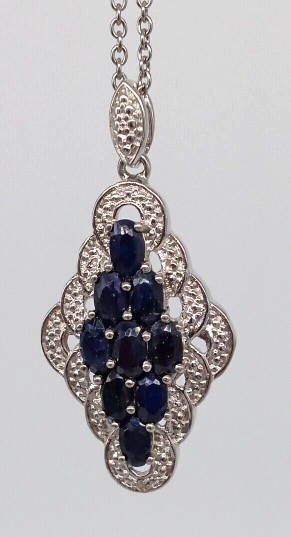 Chuck Clemency Karis STS Blue Stone Pendant Chain Necklace Silver Tone ...