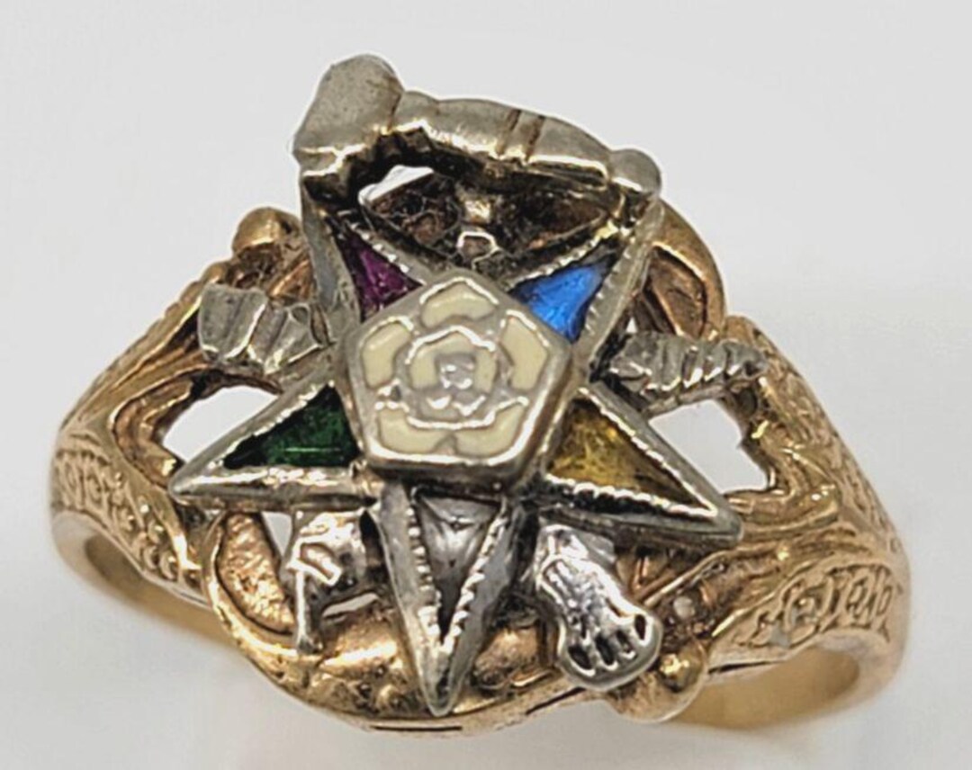 Eastern Star 10KP Yellow Gold Ring Worthy Matron Gavel Dason Size 7 ...