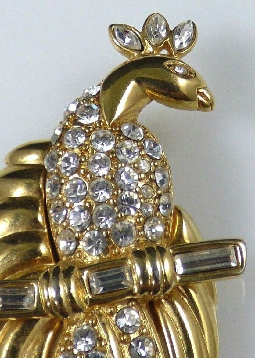 Vintage Monet Bird of Paradise Peacock Brooch Pin Rhinestones on Perch ...