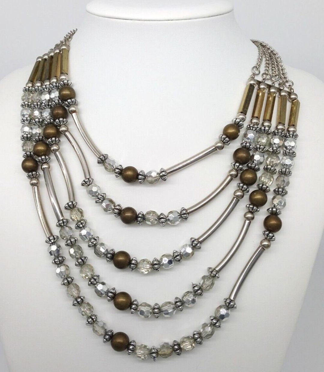 Acrylic Bead Bar Multi Chain Statement Necklace Silver Tone Five Strand Unique! - Etsy