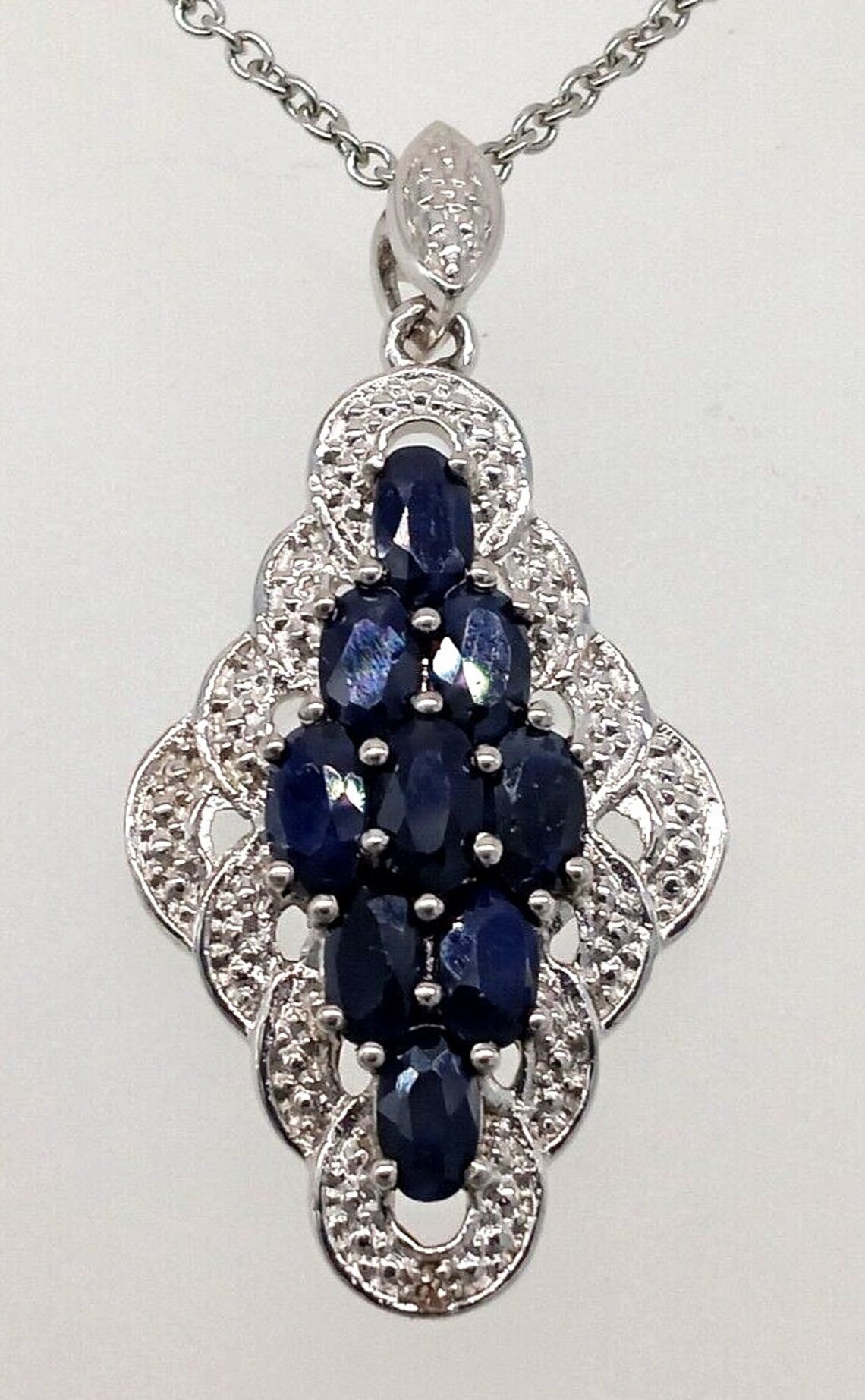 Chuck Clemency Karis STS Blue Stone Pendant Chain Necklace Silver Tone ...