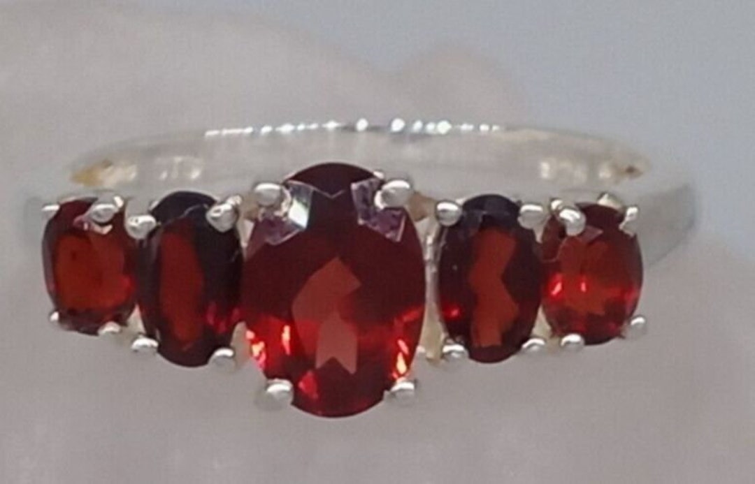 Chuck Clemency Red Garnet Gemstone Ring STS 925 Sterling Silver Size 7 ...