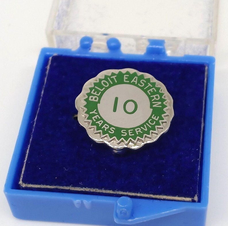 Beloit Corporation Employee Emblem Pin Sterling Silver 10 Years Service ...