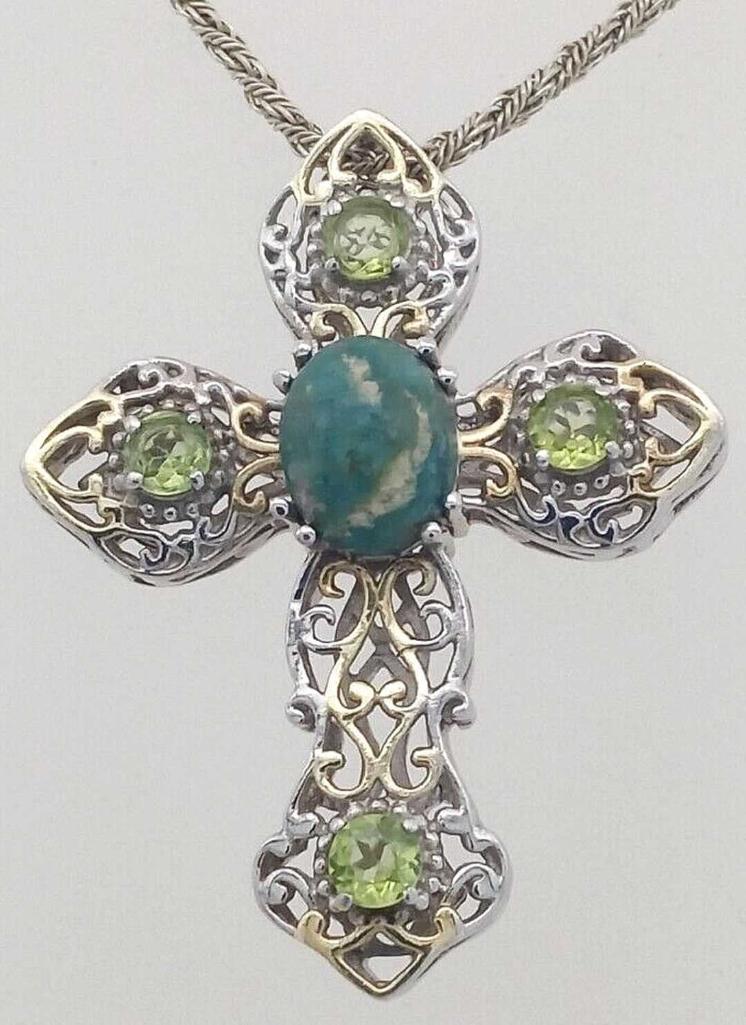 Chuck Clemency Green Stone Peridot Cross Pendant Necklace STS 925 ...