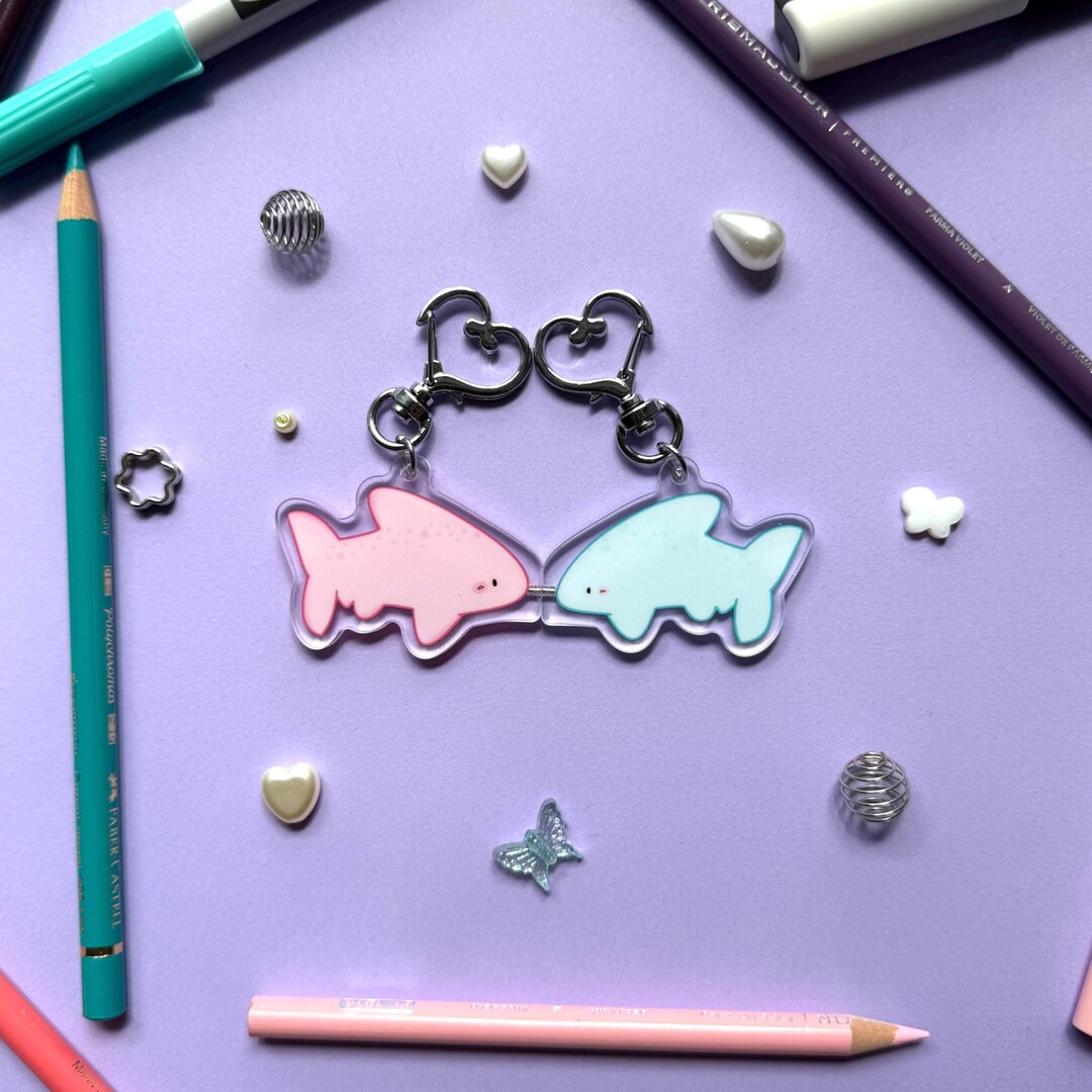 Cute Magnetic Partner Keychains With Pink and Turquoise Shark Motifs ...