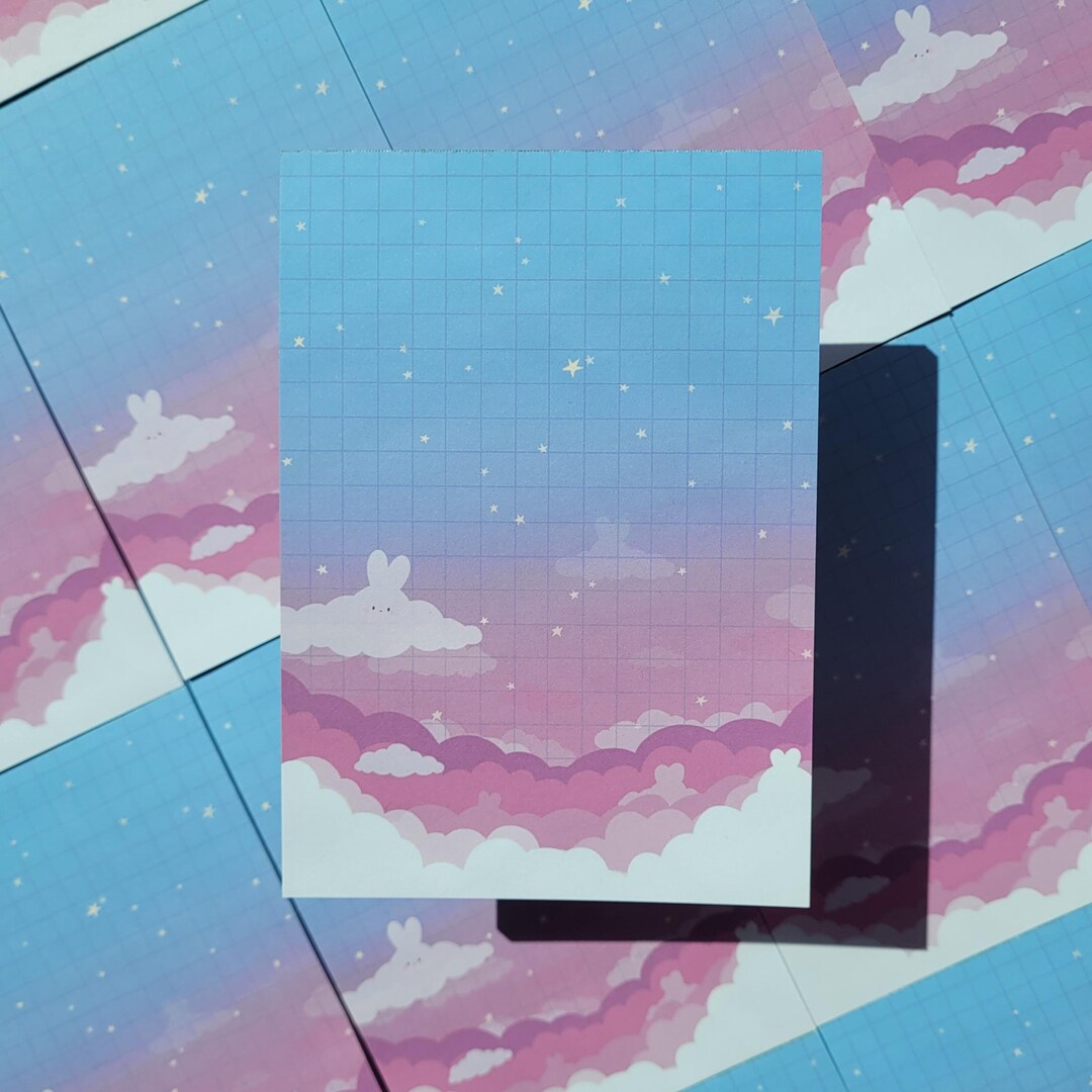 A6 Notepad Bunny Clouds, "bunny Clouds", Aesthetic, Cute With Stars ...