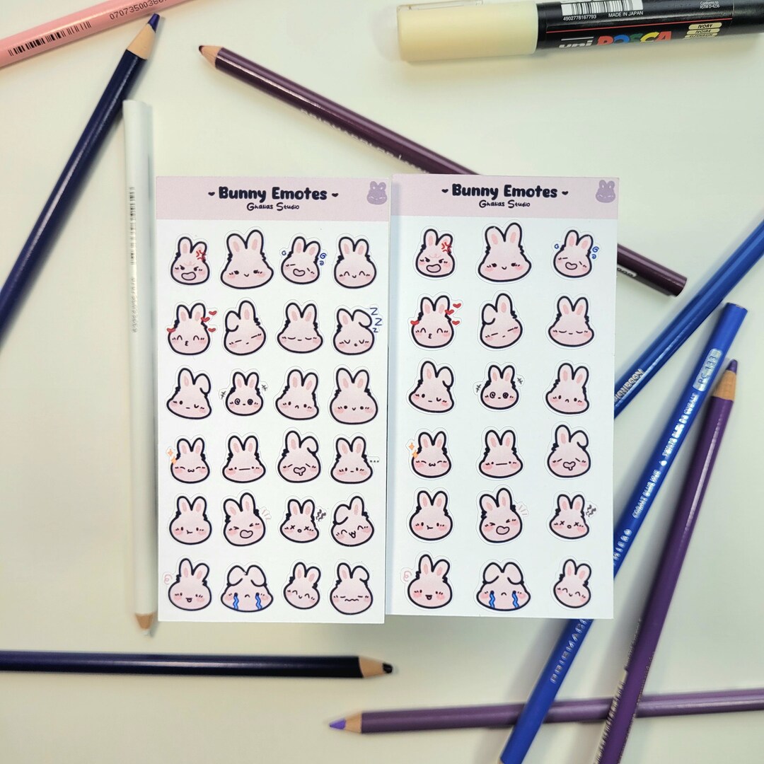 Rabbit Emojis/emotions Sticker Sheet, Journaling/scrapbooking/planner ...