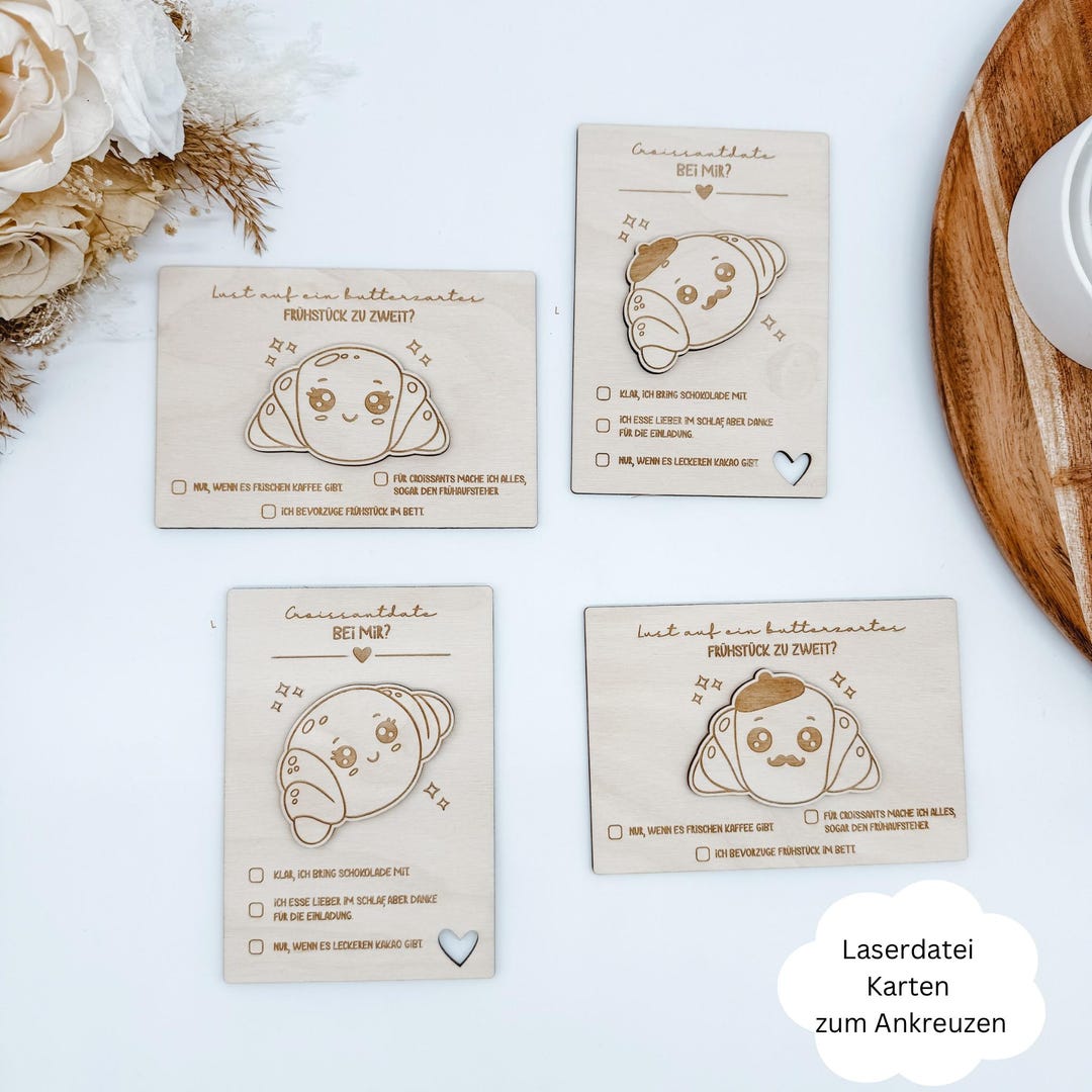 Laser File Cards Croissant, Breakfast Date, Gift Idea Brunch, Friends ...
