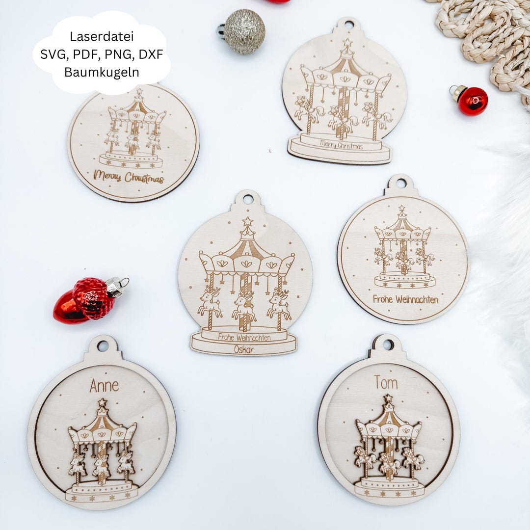 Karuzela z bombkami choinkowymi wycinanymi laserowo, ozdoby choinkowe ...