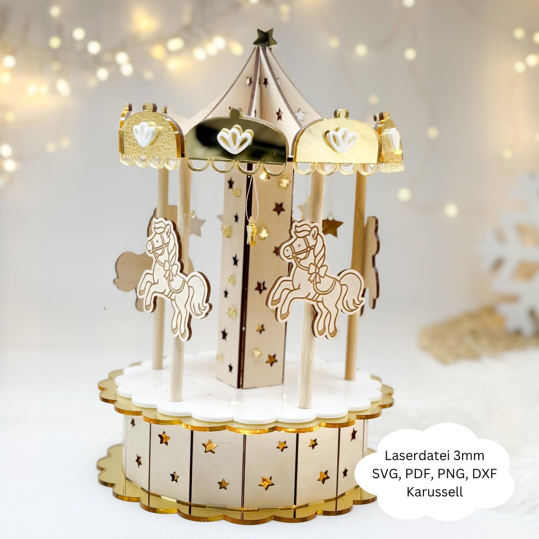 Laser File 2x Carousel Horse and Deer, Christmas Carousel, Horse ...