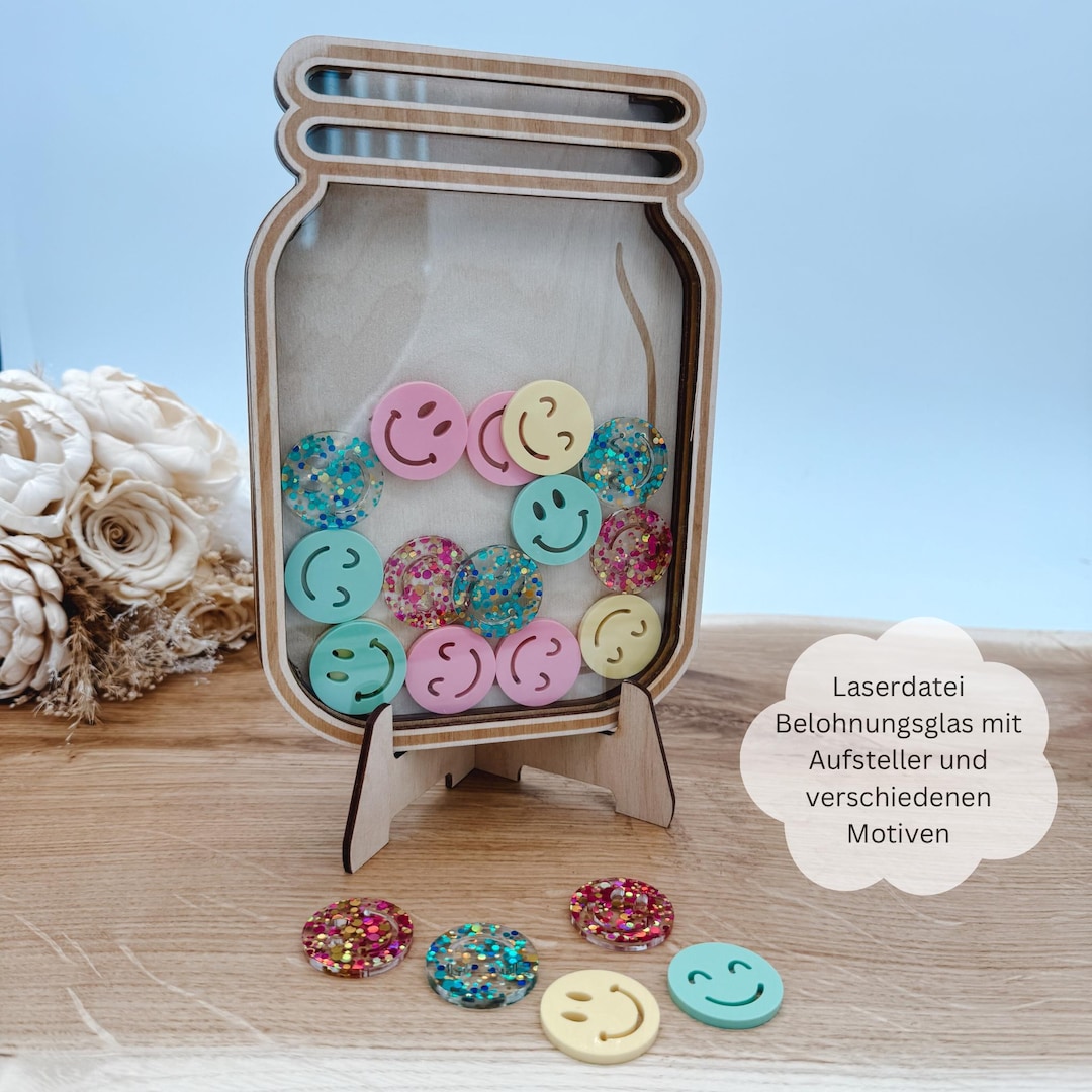 Laser File Reward Jar With Stand and Various Motifs, Reward Chart ...