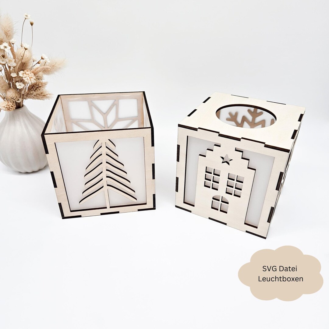 SVG Light Boxes With and Without Lid 3 Mm, Tealight Box, Christmas ...