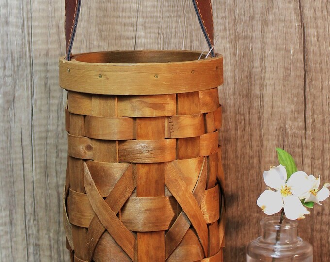 Vintage Woven Chipwood Wine Caddy Basket With Strap Handle - Etsy