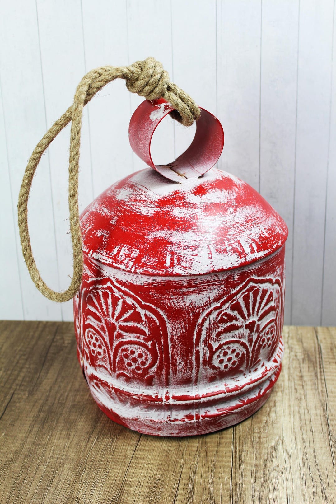 Large Metal Red White Bell With Wooden Clapper Rope Hanger India - Etsy