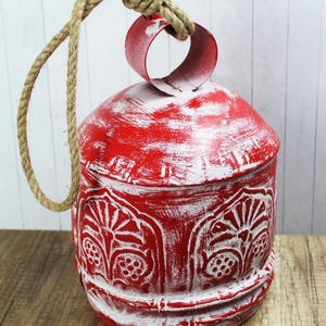 Large Metal Red White Bell With Wooden Clapper Rope Hanger India - Etsy
