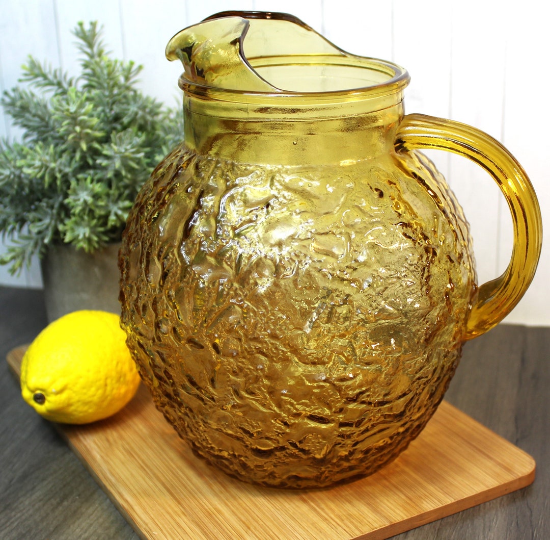 Vintage Milano Honey Gold Pitcher by Anchor Hocking 96 Oz Glass Bumpy ...
