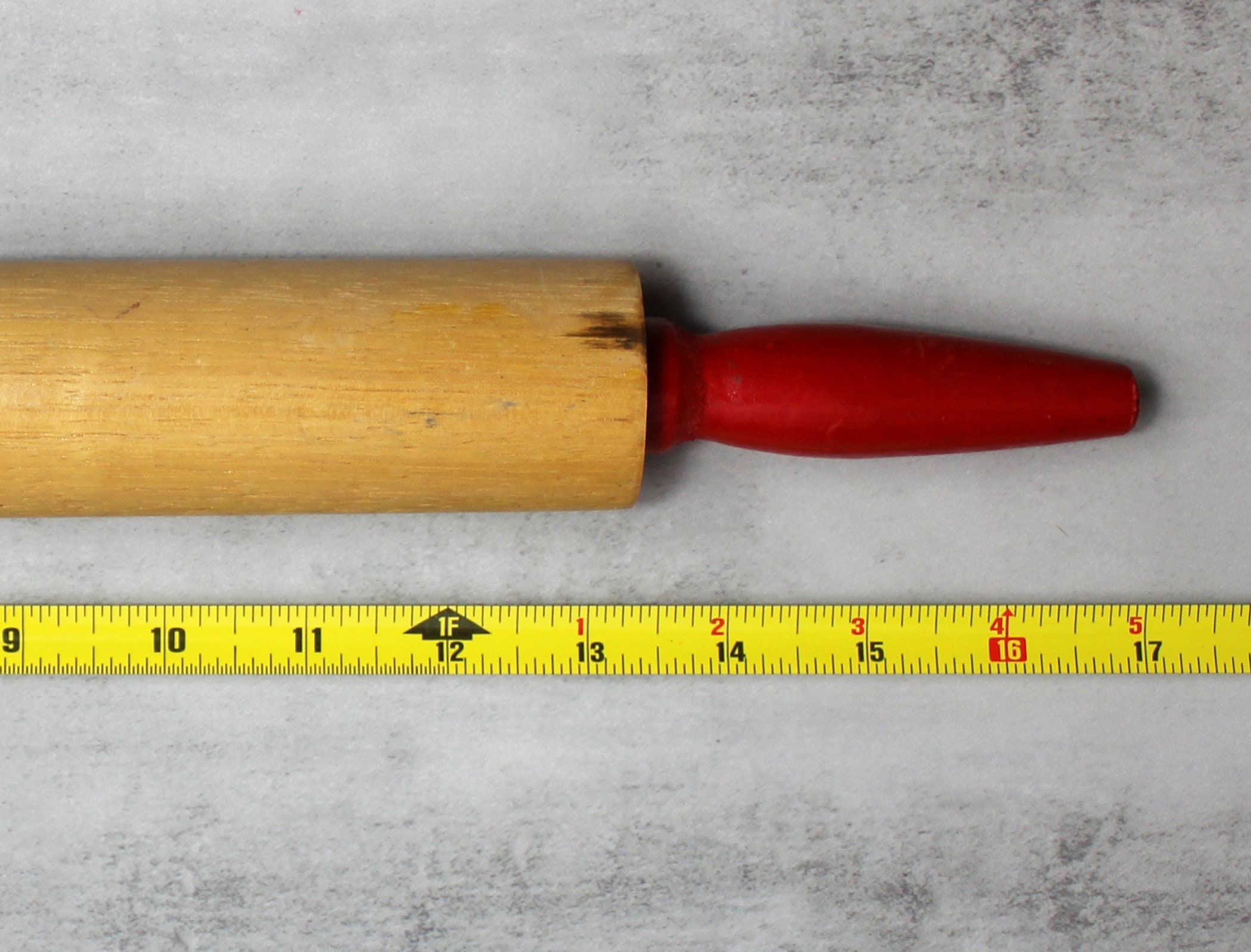 Vintage Wooden Rolling Pin Red Handles - Etsy
