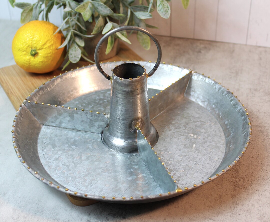 Galvanized Zinc 10" Round Divided Serving Tray Dish Bottle Topper - Etsy