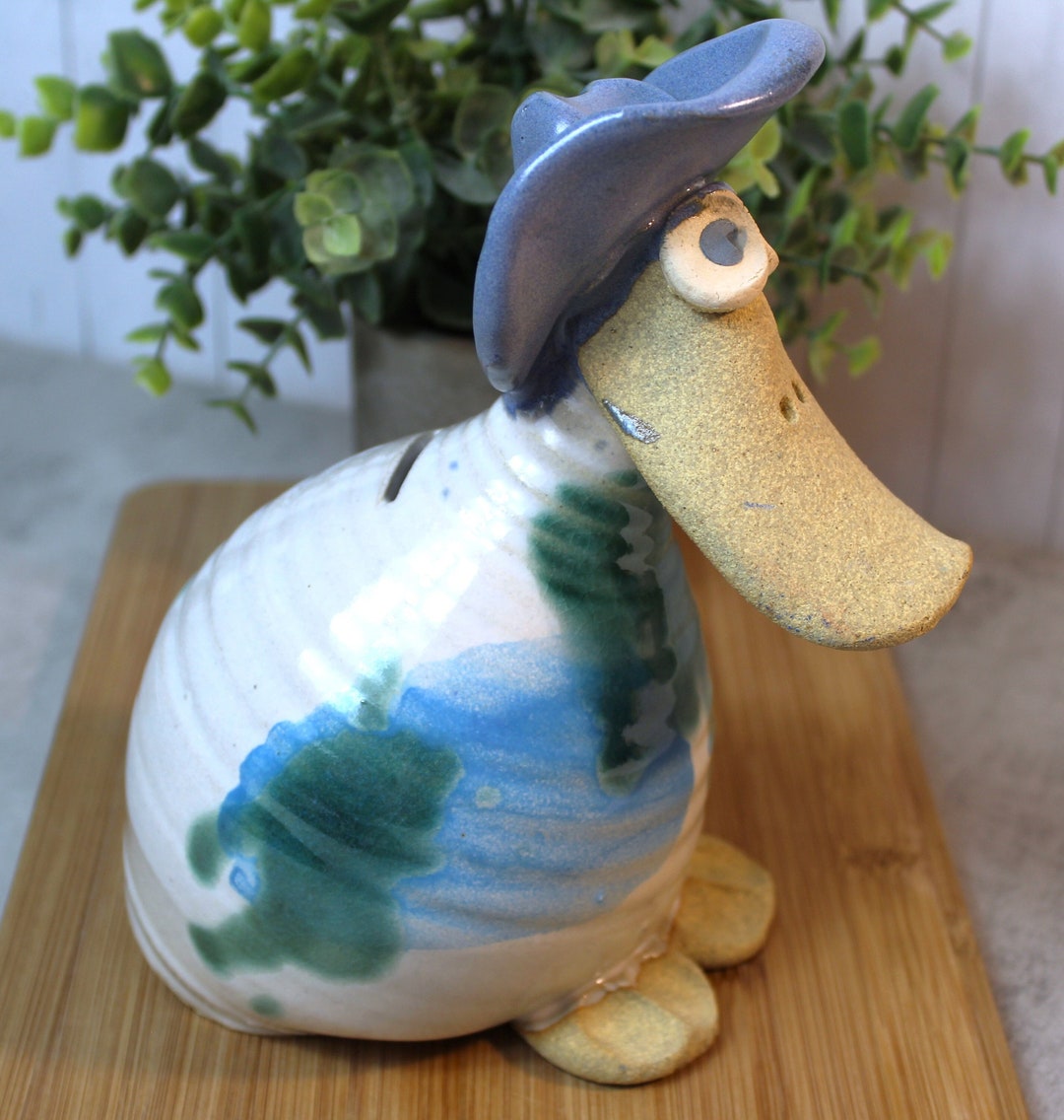 Vintage John Pettus Art Pottery Drip Glaze Cowboy Duck Bank Whimsical ...
