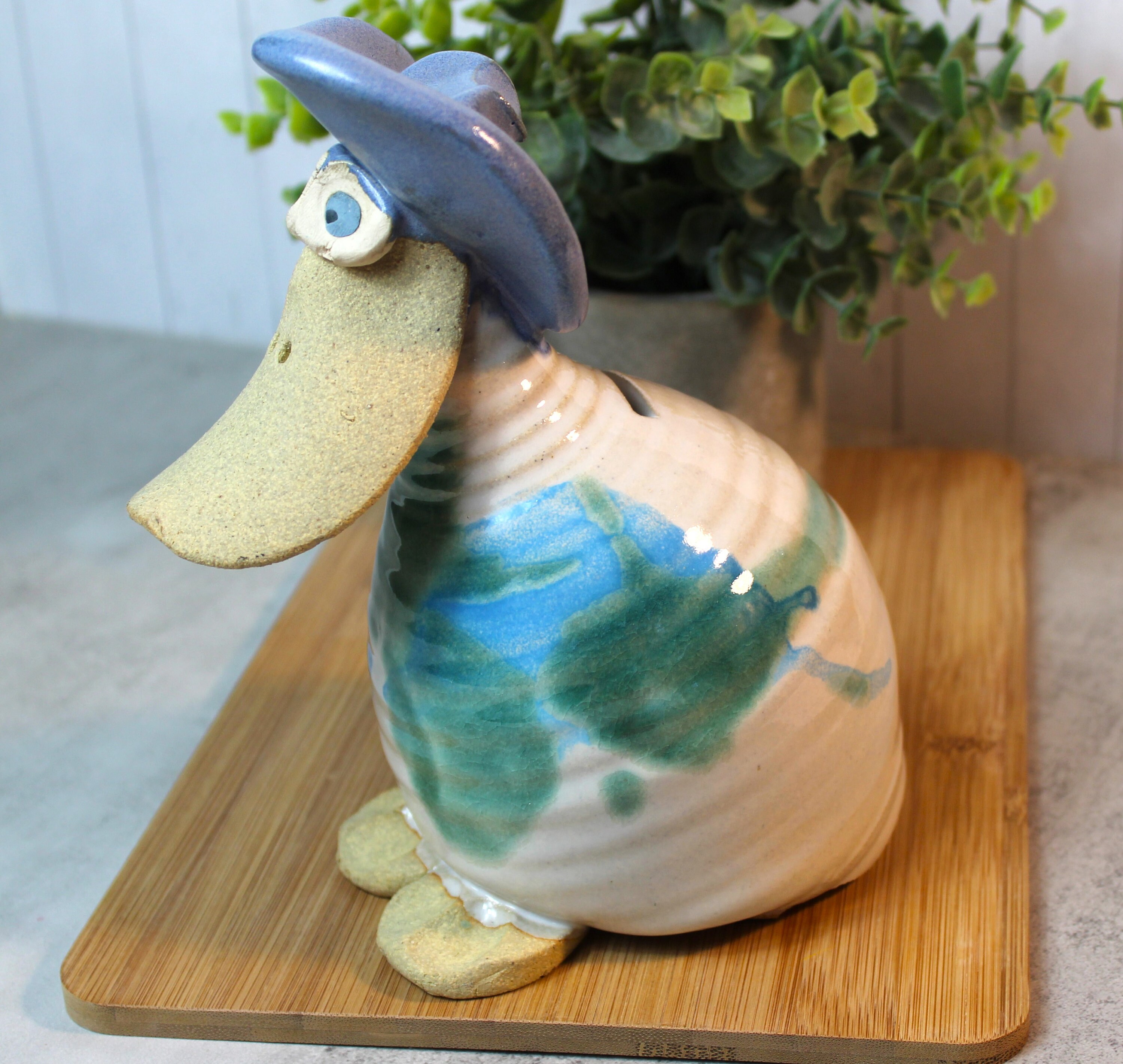 Vintage John Pettus Art Pottery Drip Glaze Cowboy Duck Bank Whimsical ...