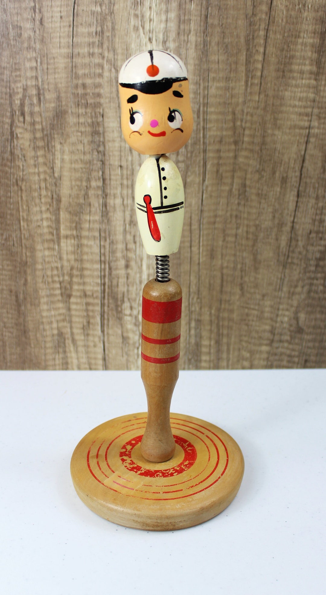 RARE FIND Vintage Ring Toss Game Figure Baseball Player Wood Spring 11 ...