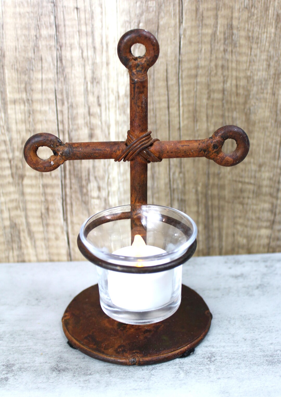 Vintage Holland Boone Rusted Pewter Cross Votive Tea Light Candle ...