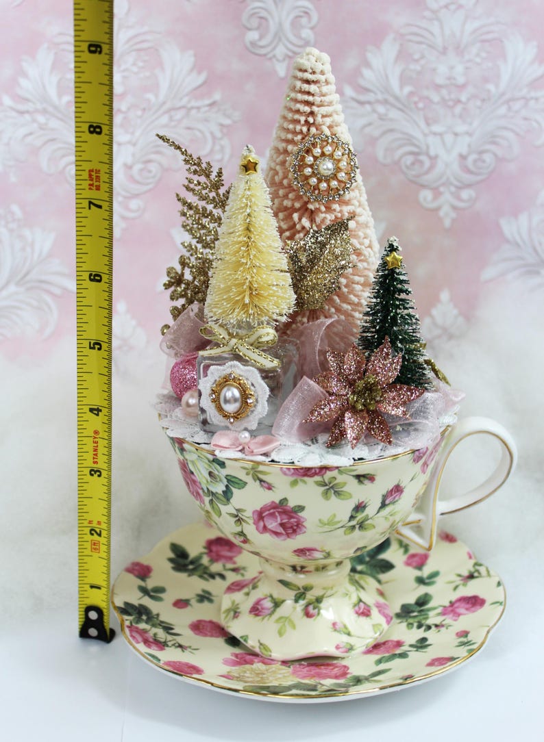 Chintz Teacup Christmas Tree Assemblage: Shabby Chic Holiday Decor - Etsy