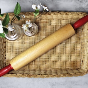 Vintage Wooden Rolling Pin Red Handles - Etsy