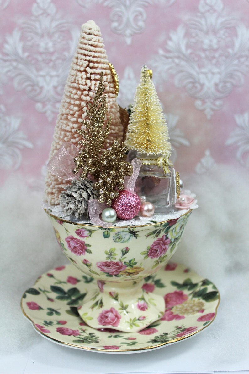 Chintz Teacup Christmas Tree Assemblage: Shabby Chic Holiday Decor - Etsy
